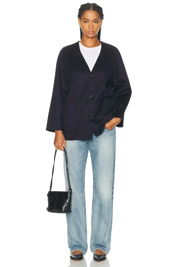 Bottega Veneta Collarless Wool-cashmere Coat - Navy