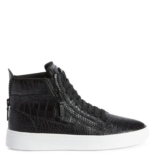 NEW GIUSEPPE ZANOTTI Crocodile High Top Sneakers Giuseppe Zanotti Black Croc-Embossed London High-Top  main image 3