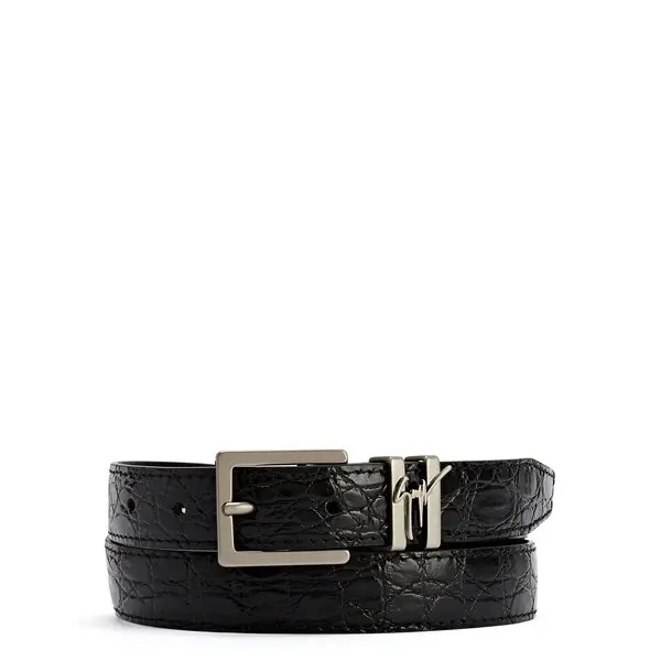 GIUSEPPE ZANOTTI Teodore Crocodile-print Belt - Black