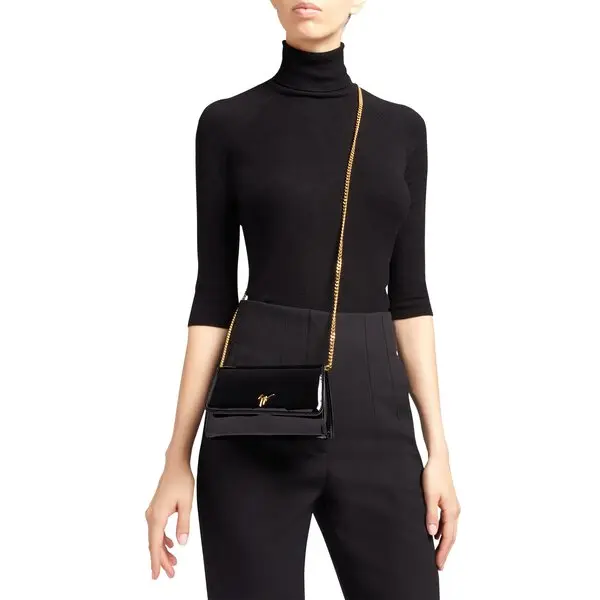 GIUSEPPE ZANOTTI Clutch With Golden Metal Hardware And Chain Strap