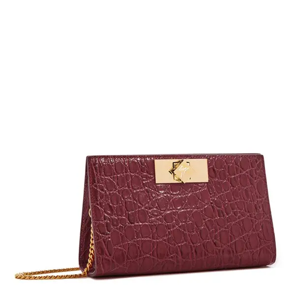 GIUSEPPE ZANOTTI Annhita Crocodile-print Leather Clutch - Bordeaux