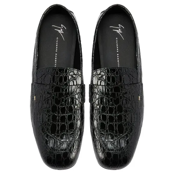 GIUSEPPE ZANOTTI Cristophe Crocodile-print Moccasins - Black