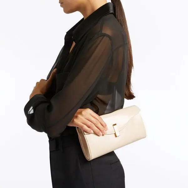 GIUSEPPE ZANOTTI Leather Clutch With Branded Metal Closure - White