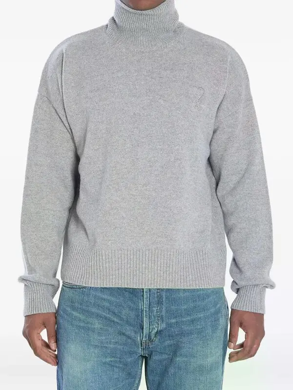 AMI Paris Ribbed Turtleneck Sweater - Grey