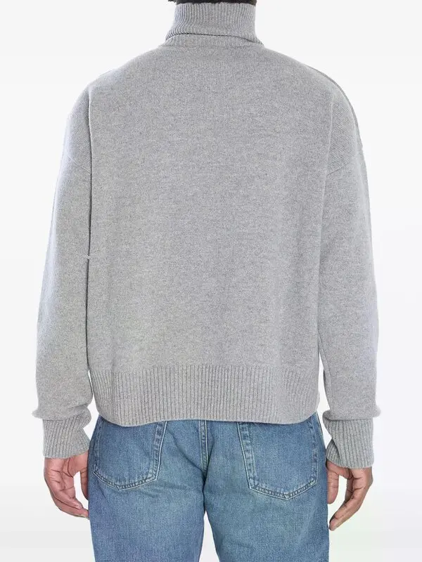 AMI Paris Ribbed Turtleneck Sweater - Grey