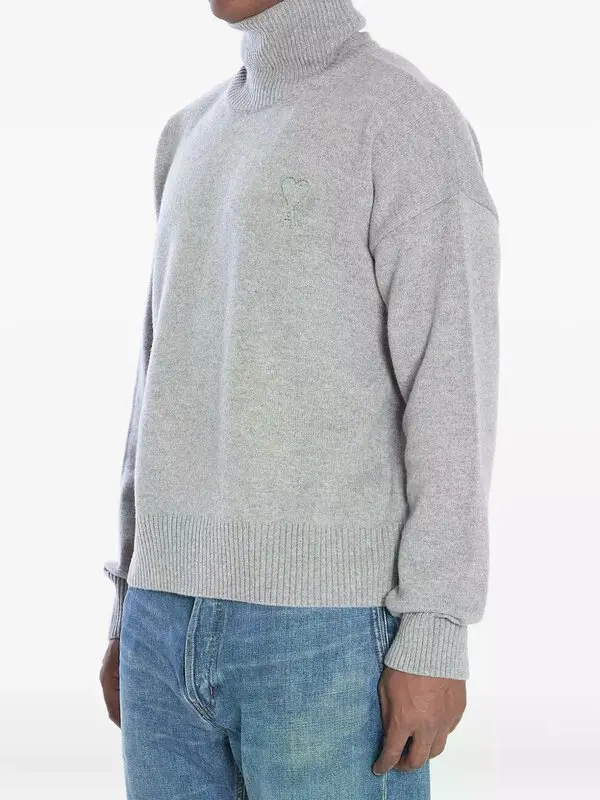 AMI Paris Ribbed Turtleneck Sweater - Grey