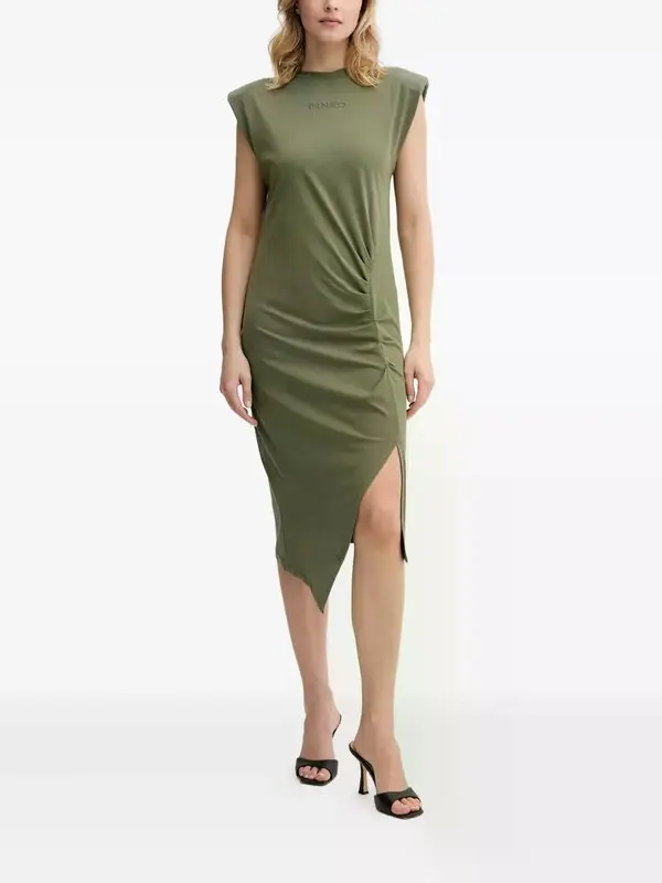 Pinko Padded-Shoulder Side-Split Midi Dress - Green - 12% Off | Editorialist