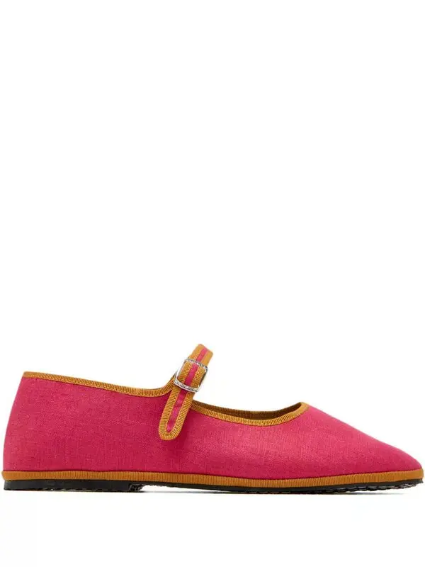 CAPULETTE Bambina Buckle-strap Linen Ballet Flats - Pink