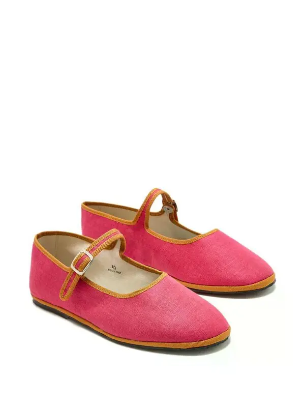CAPULETTE Bambina Buckle-strap Linen Ballet Flats - Pink