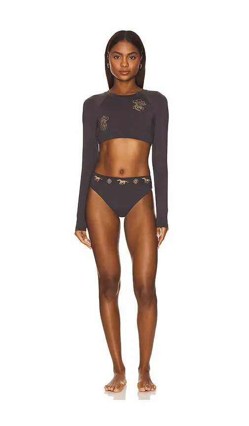 UNDERSTATED LEATHER Rashguard Bikini Set - Black