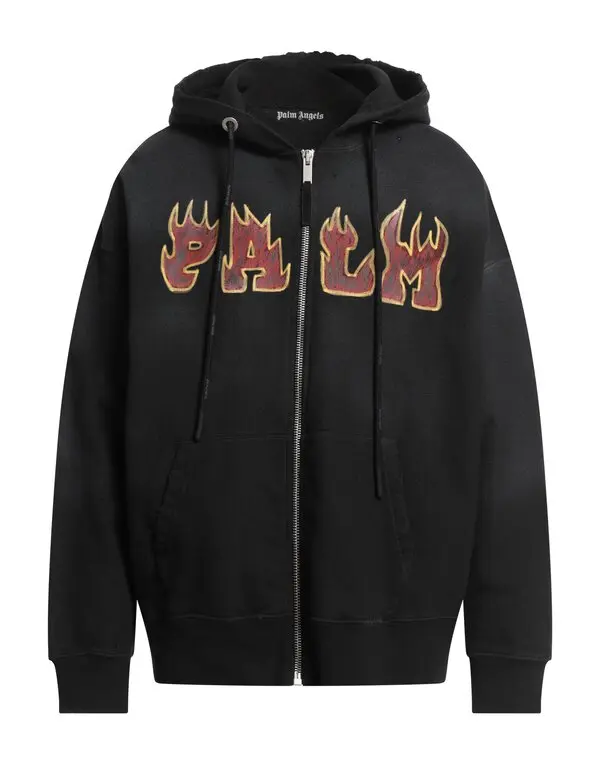 Palm Angels Zip-up Hoodie With Flame Logo