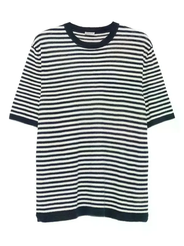 GALLIA Derek Stripes Linen T-shirt - Blue