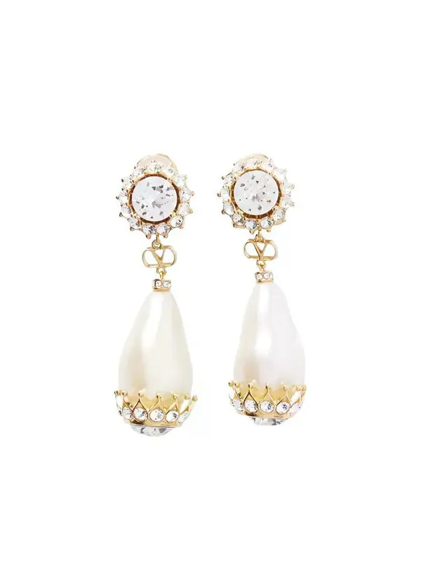 Valentino Garavani Vlogo Signature Crystal-embellished Pearl Earrings - White