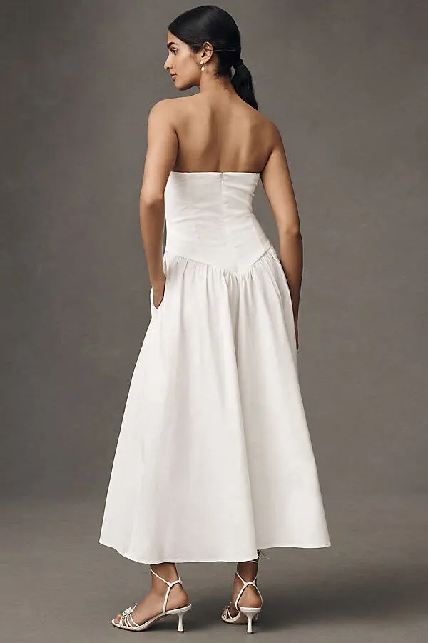 Bhldn Strapless Basque-waist Midi Dress