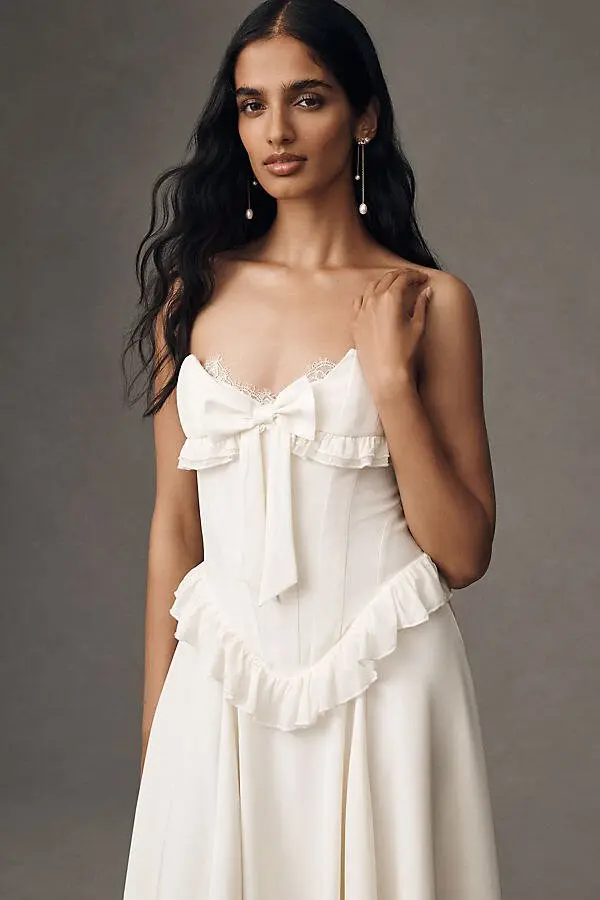 For Love & Lemons Harmony Silk Strapless Corset High-low Maxi Dress