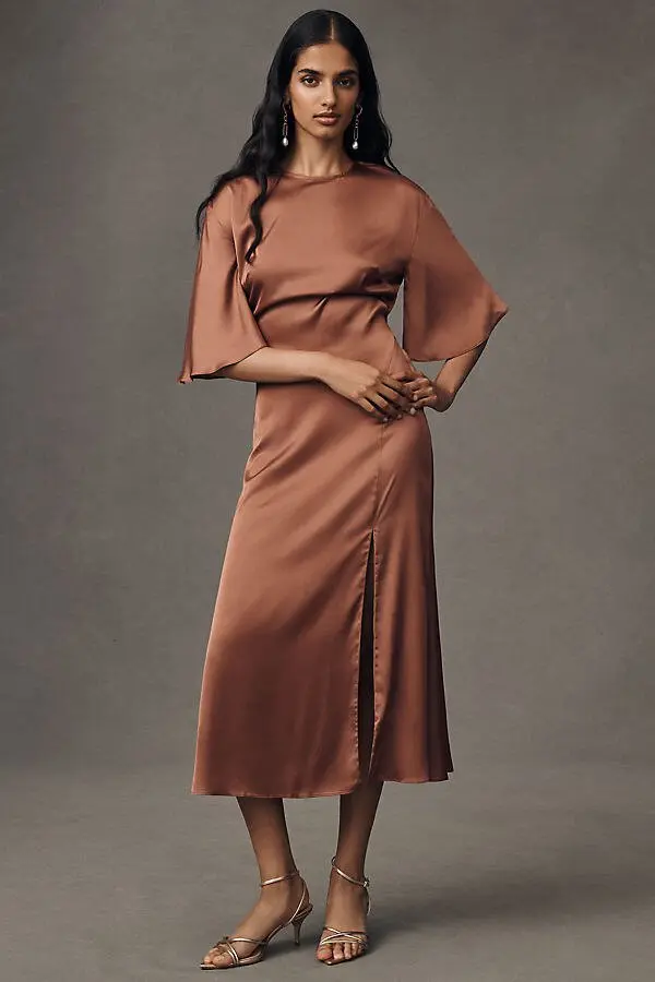 Bhldn Short-Sleeve Open-Back Side-Slit Midi Dress Mink Blush