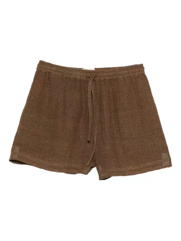 Le Kasha Elastic-waist Linen Shorts - Brown
