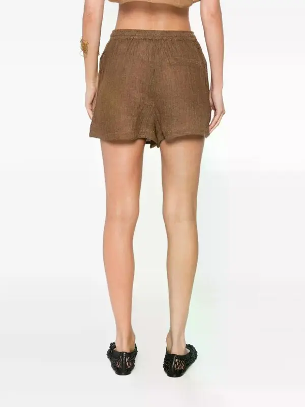 Le Kasha Elastic-waist Linen Shorts - Brown
