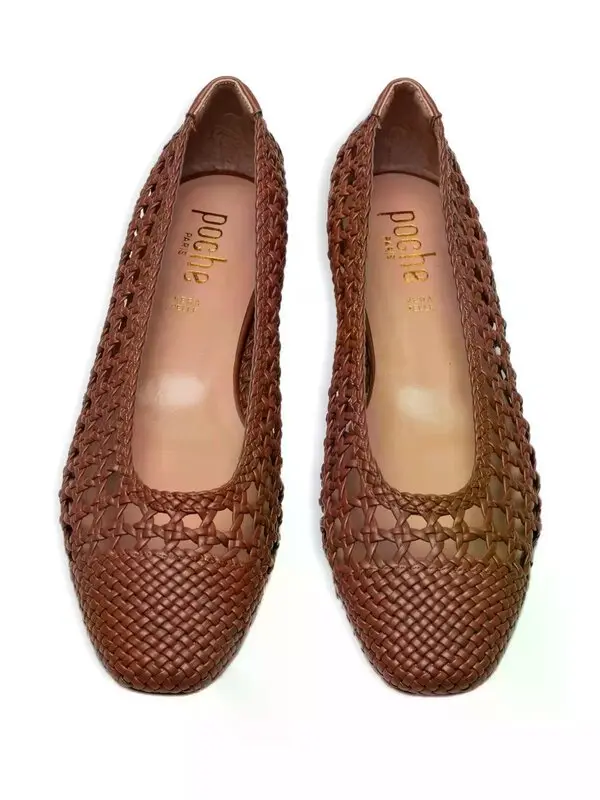 POCHE PARIS Lucie Woven Leather Pumps - Brown