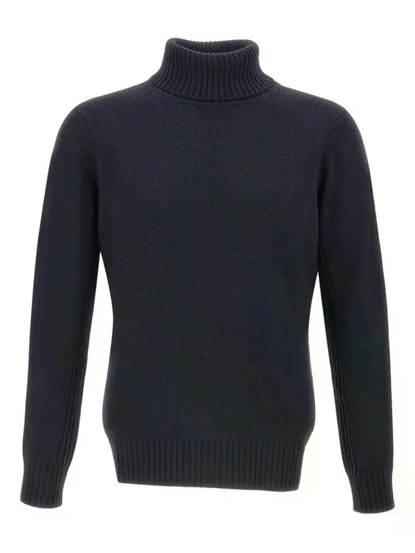 KANGRA Roll-neck Ribbed Trim Wool Sweater - Blue