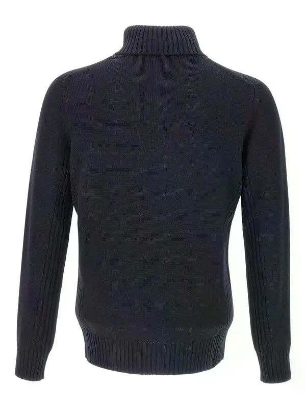KANGRA Roll-neck Ribbed Trim Wool Sweater - Blue