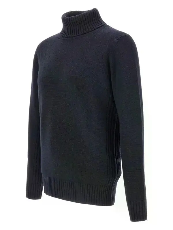 KANGRA Roll-neck Ribbed Trim Wool Sweater - Blue