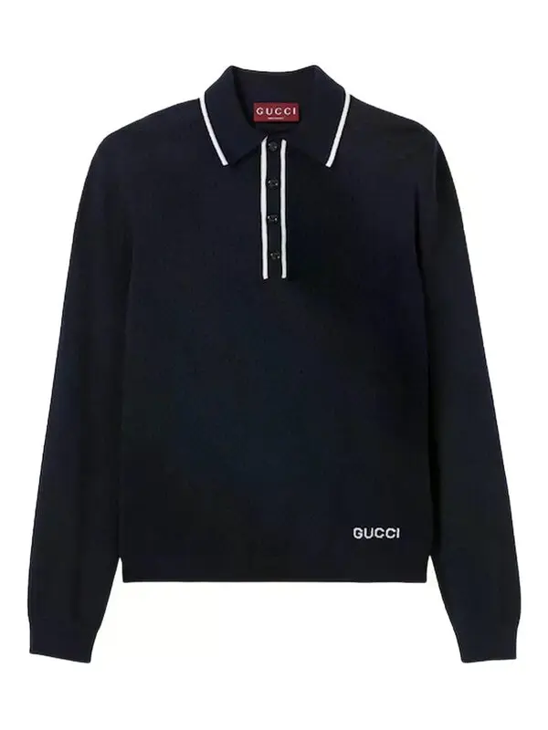 Gucci Long-sleeve Knitted Polo Shirt