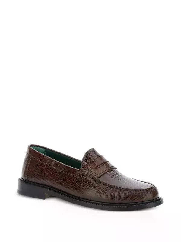 VINNY'S Lizard Skin-embossed Leather Loafers