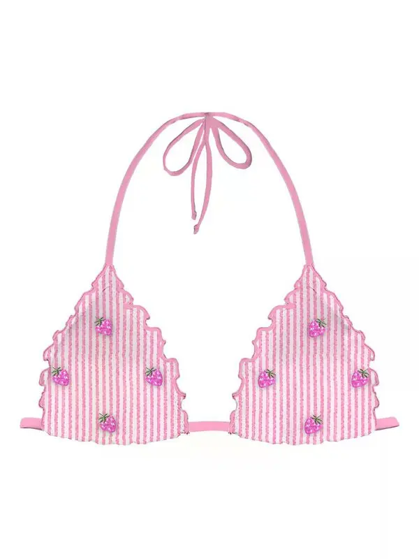 MC2 SAINT BARTH Strawberry-print Ruffled Bikini Top - Pink