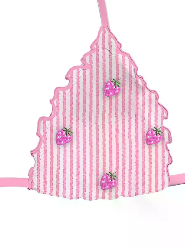 MC2 SAINT BARTH Strawberry-print Ruffled Bikini Top