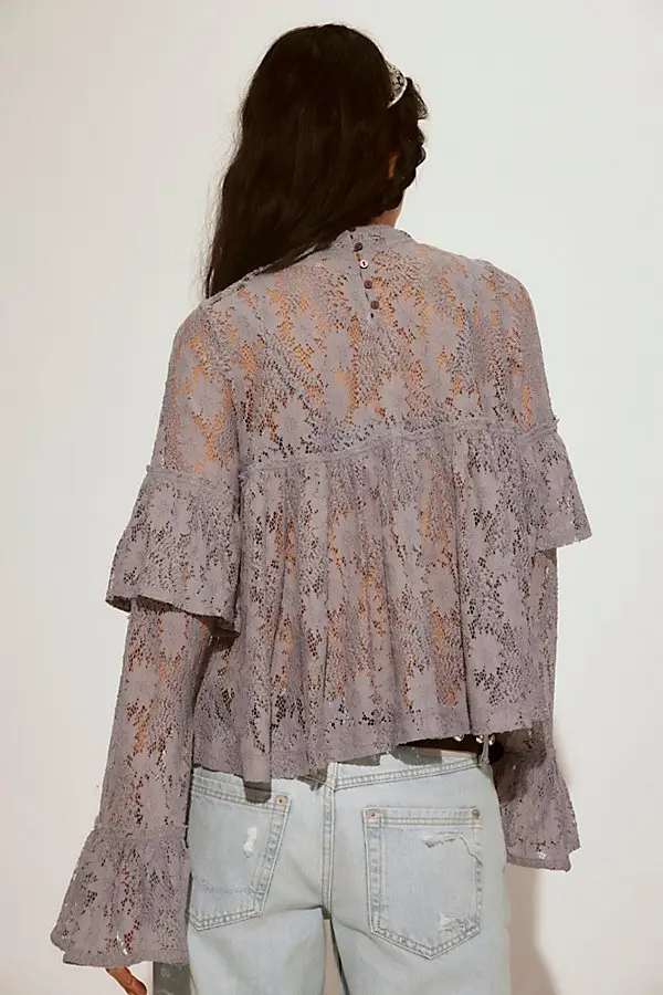 Free People Lilabeth Lace Blouse - Purple Ash