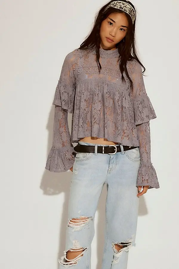 Free People Lilabeth Lace Blouse - Purple Ash