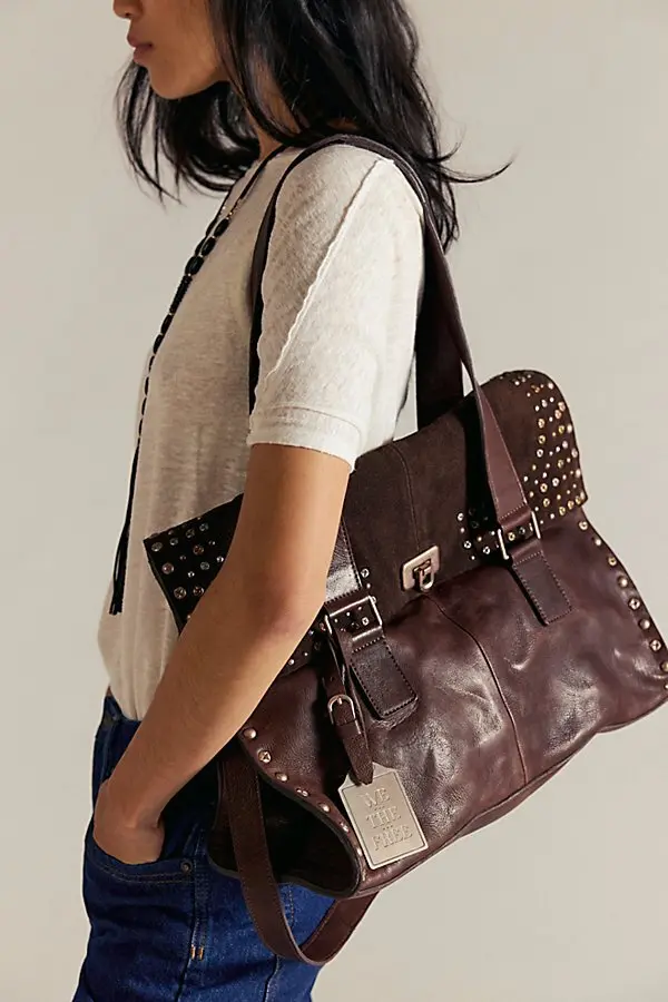 Free People We The Free Shay Studded Tote Bag - Espresso