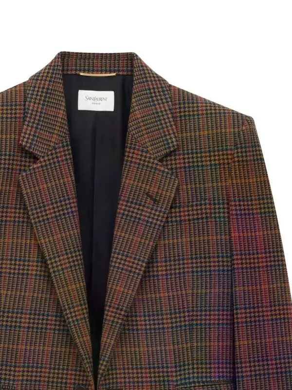 Saint Laurent Checked Single-breasted Wool Blazer - Brown