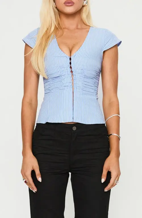 Princess Polly Indulgence Stripe Seersucker Corset Top - Blue Stripe