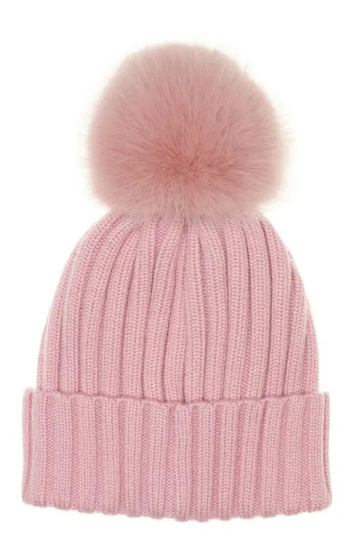 Moncler Virgin Wool Ribbed Beanie With Faux Fur Pom-pom - Smooth Rose