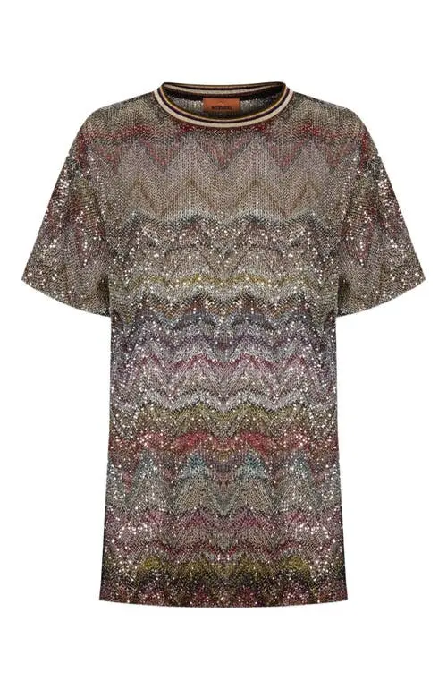 Missoni Loom Knit T-shirt With Zigzag Pattern And Sequins