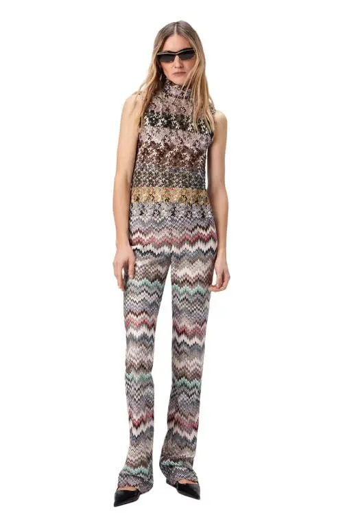 Missoni High-neck Top In Striped Embroidered Lace