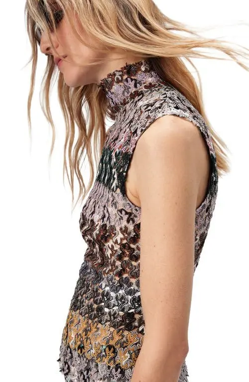 Missoni High-neck Top In Striped Embroidered Lace