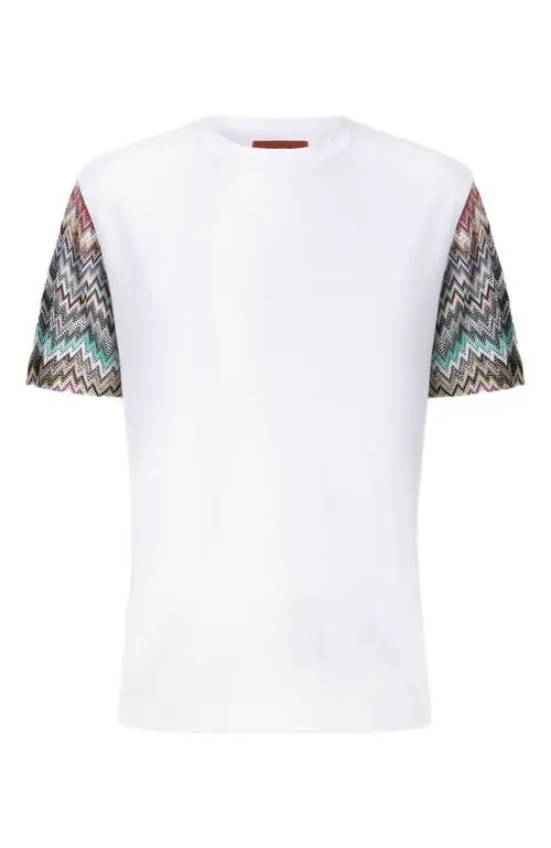 Missoni Short Sleeve T-shirt With Patterned Sleeves - White