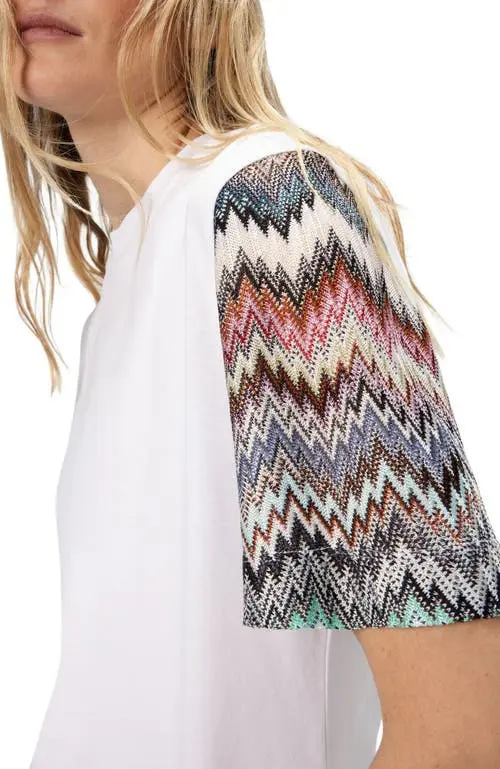 Missoni Short Sleeve T-shirt With Patterned Sleeves - White