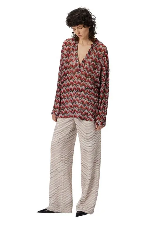 Missoni Oversized Blouse With Mandarin Collar And V-neck - Black & Red