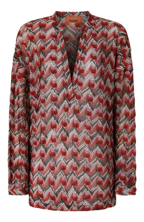 Missoni Oversized Blouse With Mandarin Collar And V-neck - Black & Red