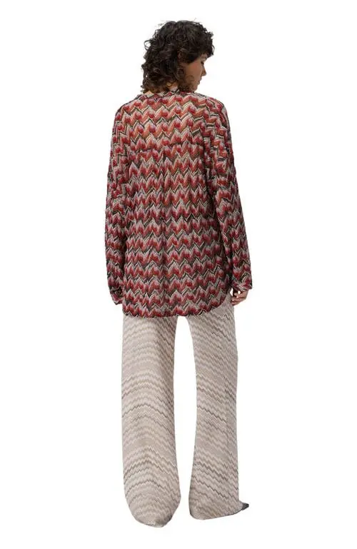 Missoni Oversized Blouse With Mandarin Collar And V-neck - Black & Red