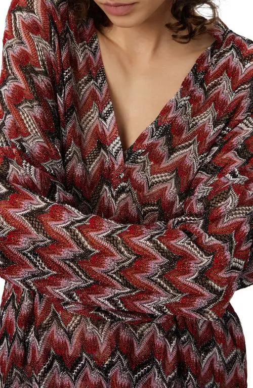Missoni Oversized Blouse With Mandarin Collar And V-neck - Black & Red