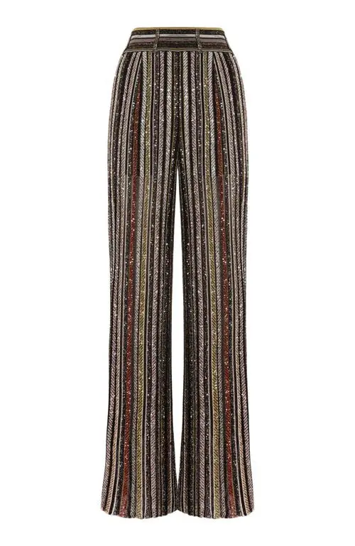 Missoni Long Pants In Herringbone Stripe Knit - Multicoloured Brown