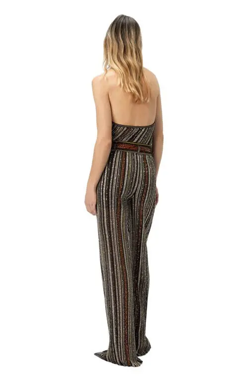 Missoni Long Pants In Herringbone Stripe Knit - Multicoloured Brown