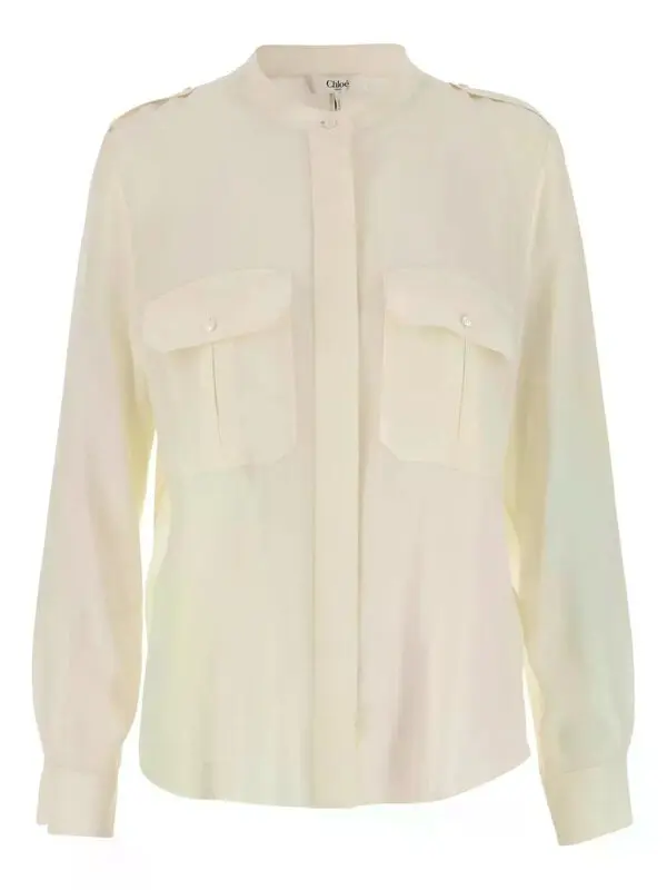 Chloé Mandarin-collar Silk Shirt - Neutrals