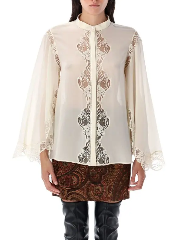 Chloé Fluid Silk Lace Blouse - Pristine White