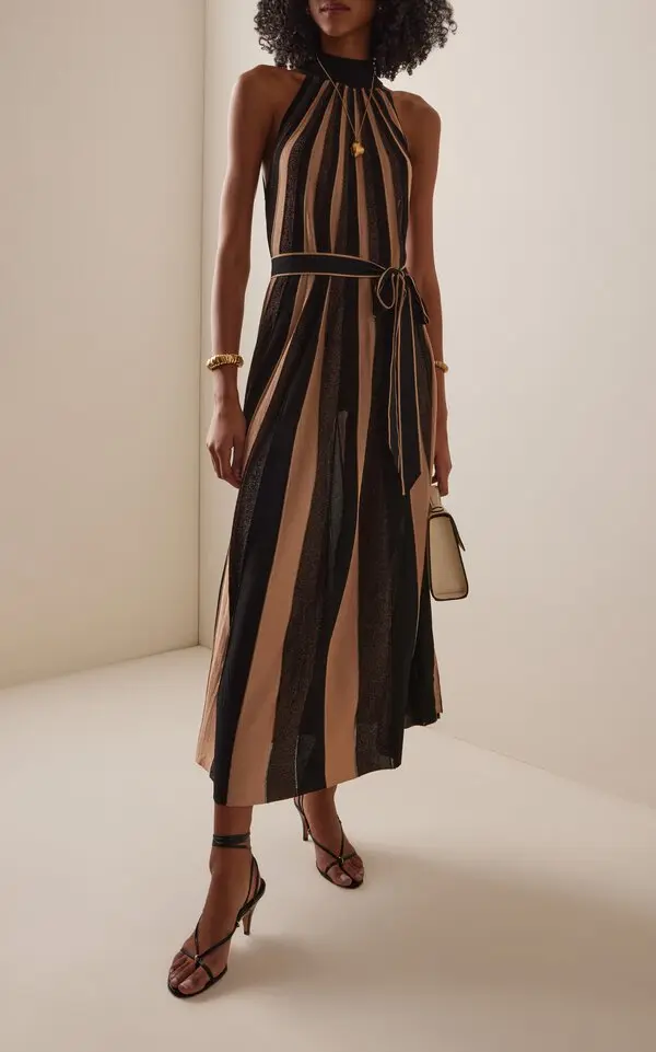 Zimmermann Hypnotic Metallic-striped Knit Midi Dress